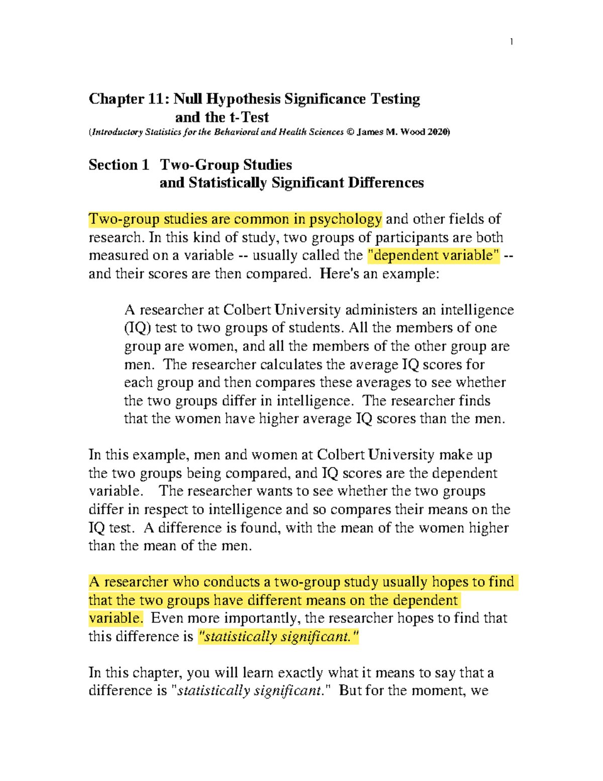 Chapter 11: Null Hypothesis Significance Testing and the t-Test - Studocu