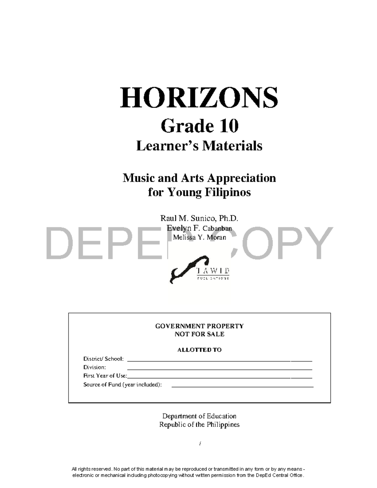 HORIZONS Grade 10 Music and Arts Lessons - Quarter 1 DEPED COPY - Studocu