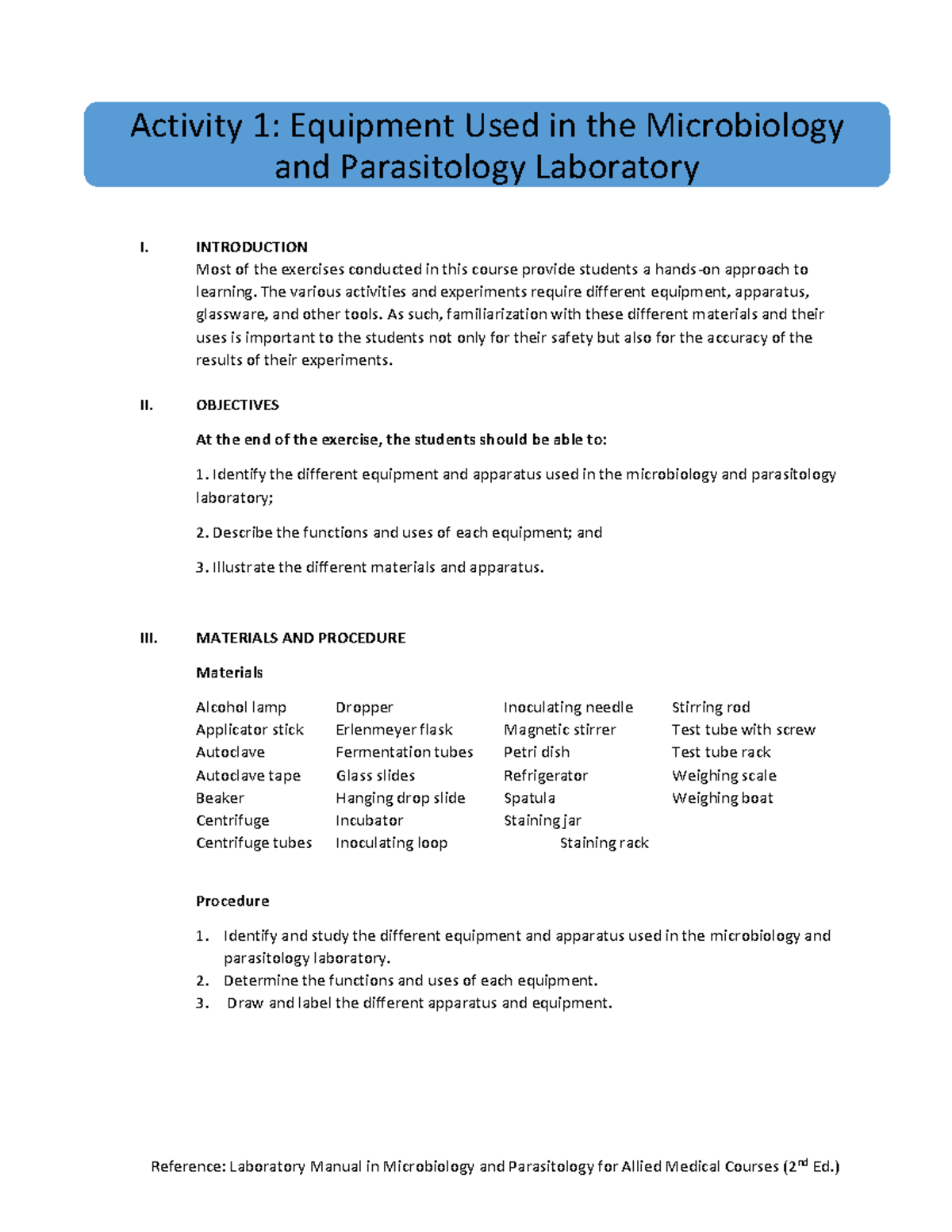 Micropara Lab Activity 1: Equipment & Techniques in Microbiology - Studocu
