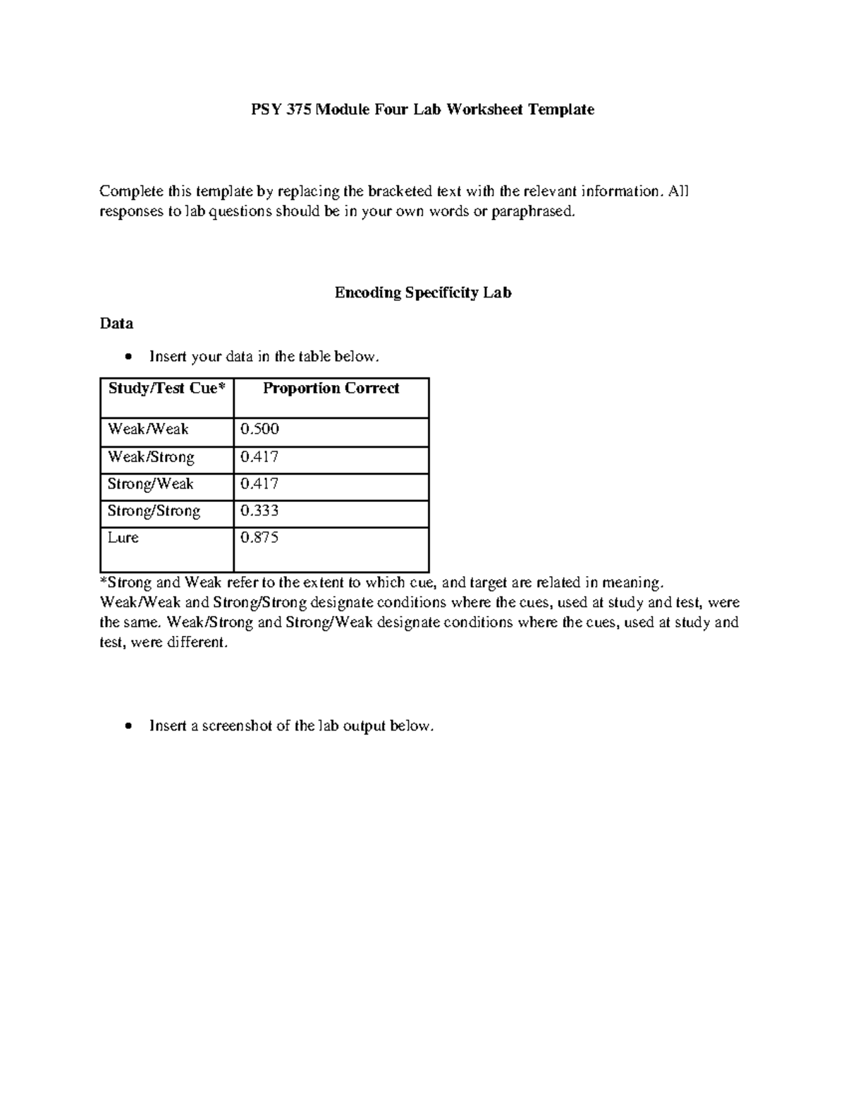 Psy 375 Module 4 Lab Work Sheet - PSY 375 Module Four Lab Worksheet Template Complete this ...