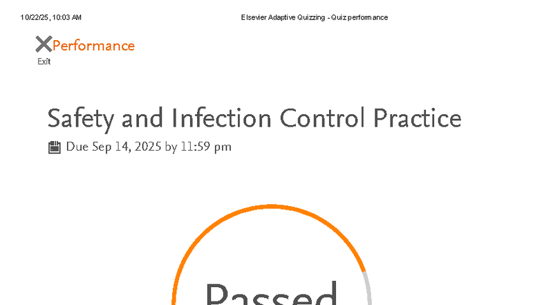 NP280 Safety and Infection Control Quiz Performance Review - Studocu