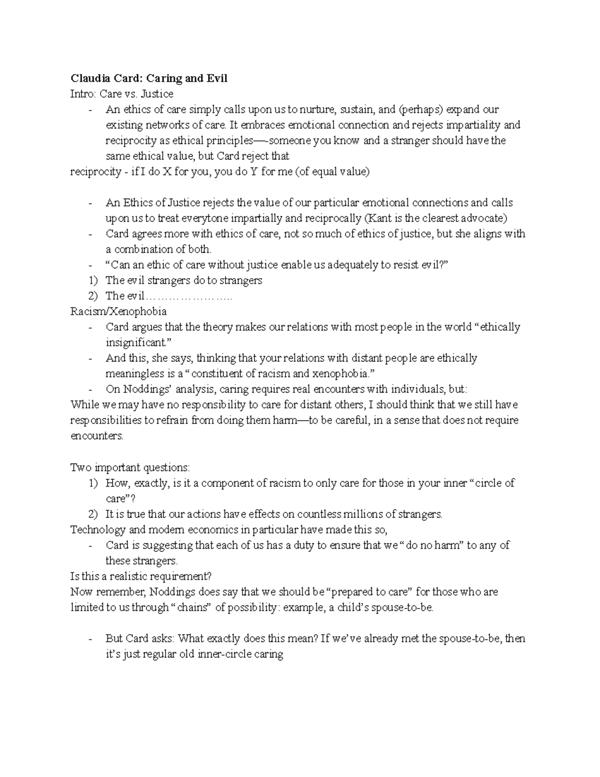 Phil 101: Final Exam Notes on Claudia Card's Ethics of Care vs. Justice ...