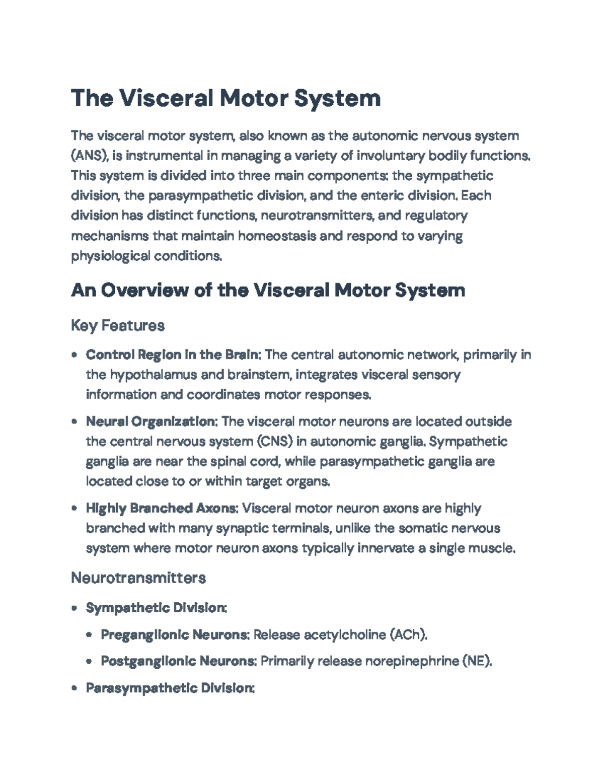Visceral Motor System Overview: Structure, Function & Integration - The Visceral Motor System ...