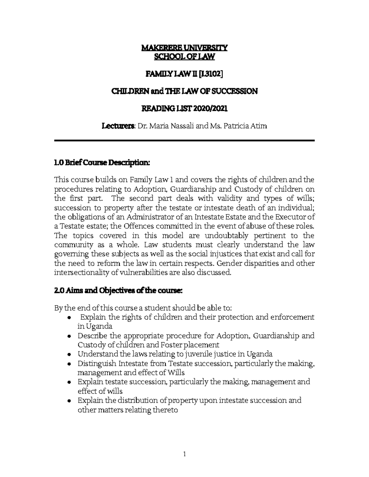 Case Study - Family Law II [L3102] - Children and Succession Reading List 2022-2023 - Studocu