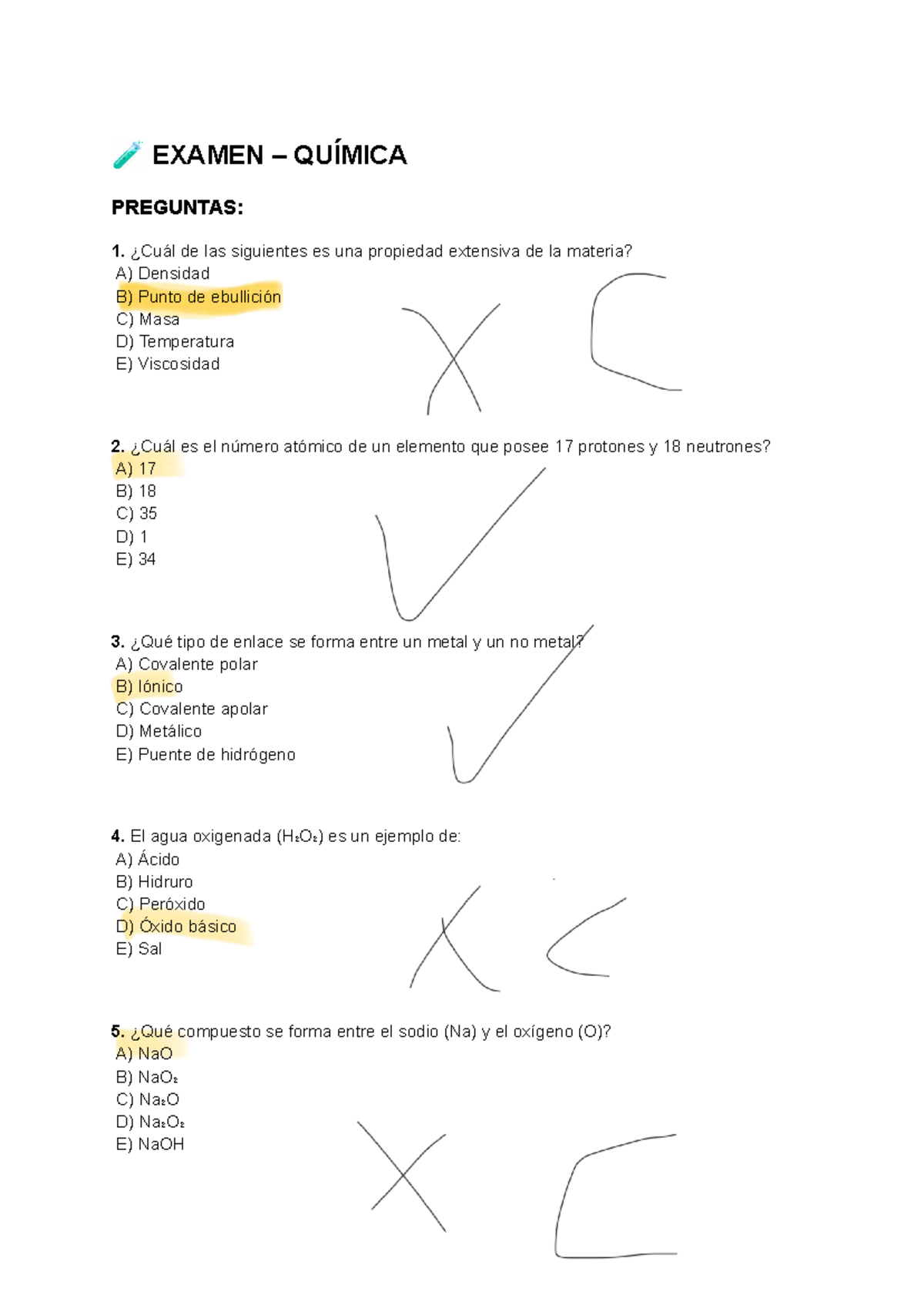 Examen Final QUÍMICA: Preguntas y Respuestas - Studocu