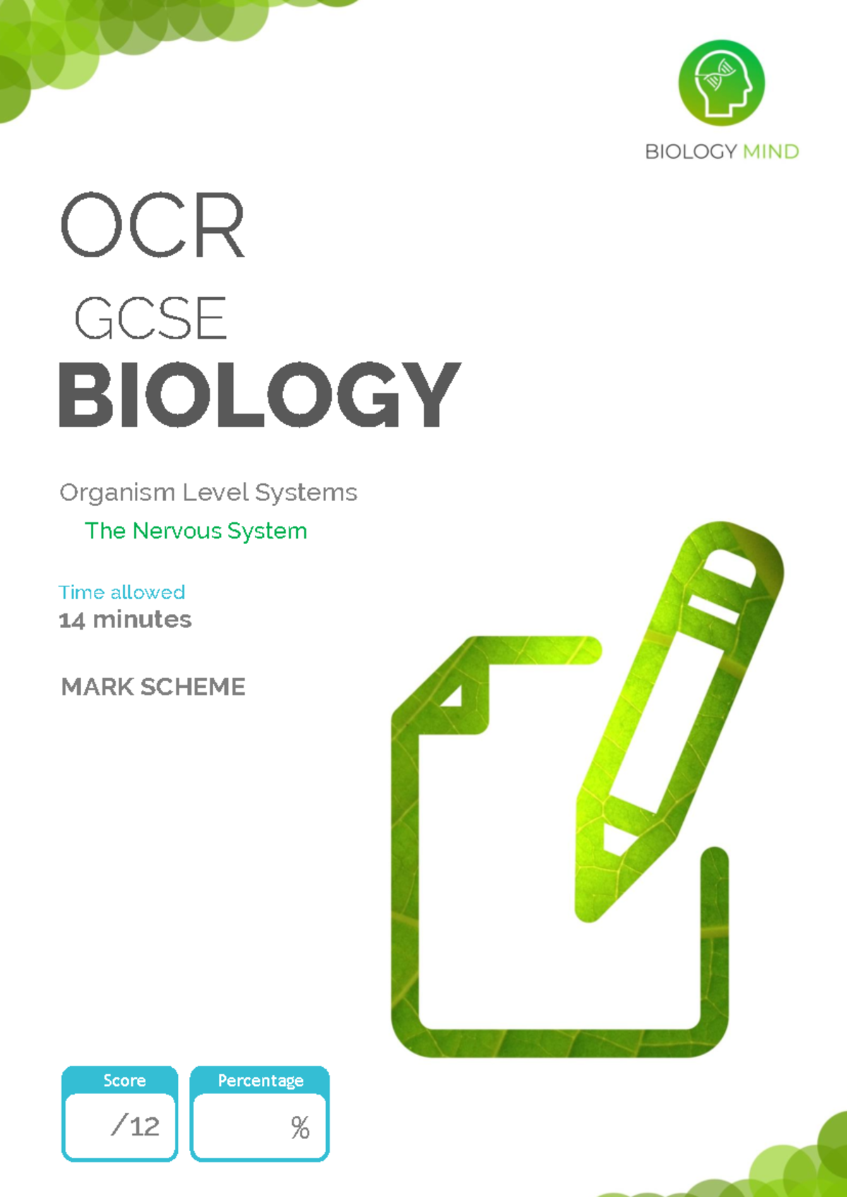 OCR GCSE Biology B3.1 Nervous System Mark Scheme - Studocu
