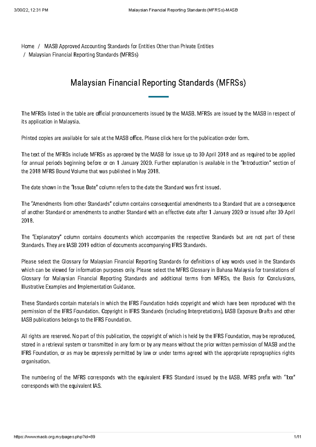 MFRS Overview: Approved Accounting Standards by MASB - Studocu