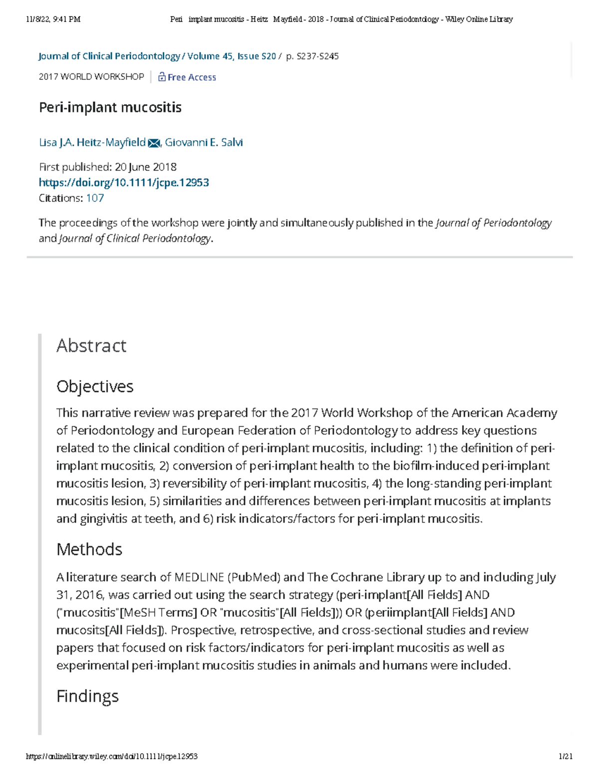 Peri-Implant Mucositis: Insights from the 2017 World Workshop (JCP 2018 ...