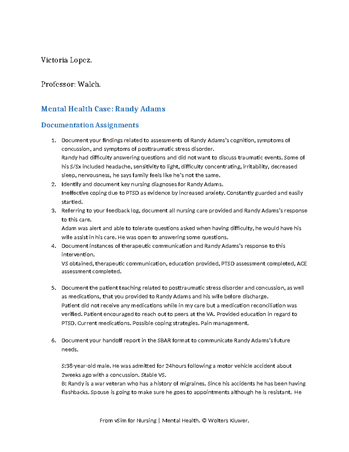 Mental Health Case Study: Randy Adams - Assessment & Reflection ...
