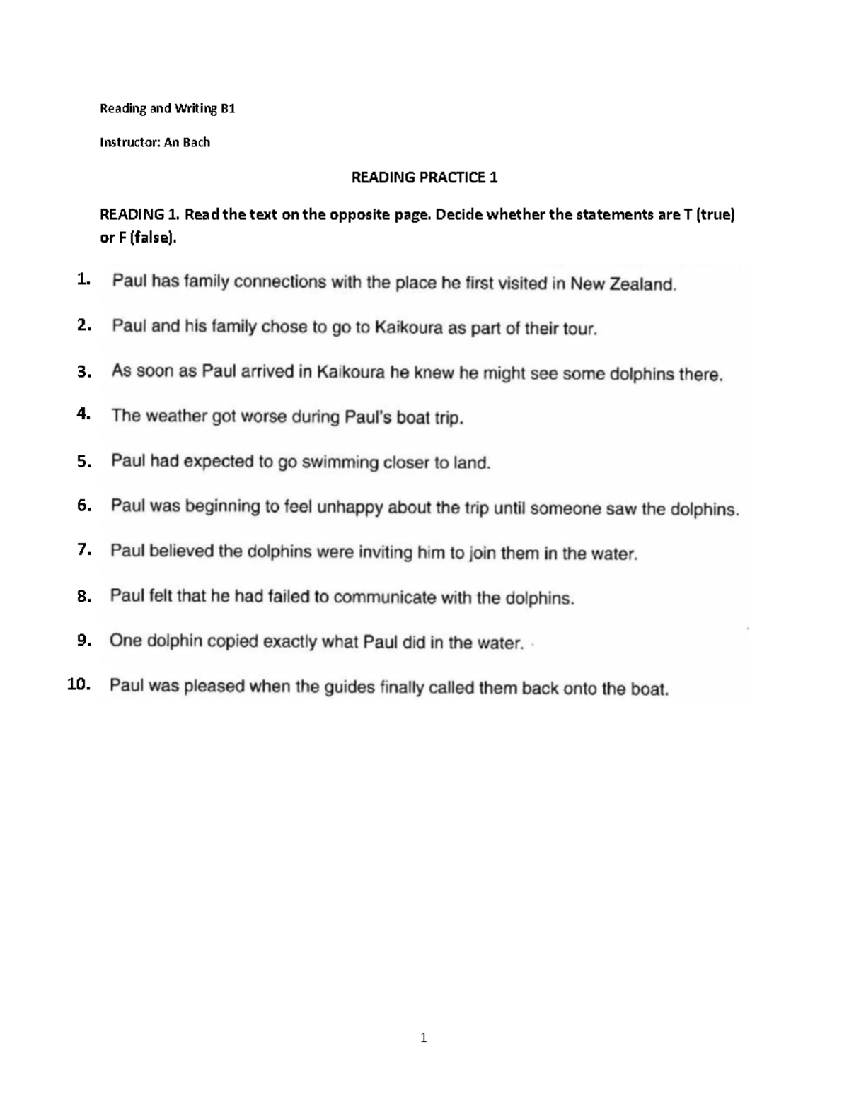 Reading and Writing B1: Practice 1 Exercises and Activities - Studocu