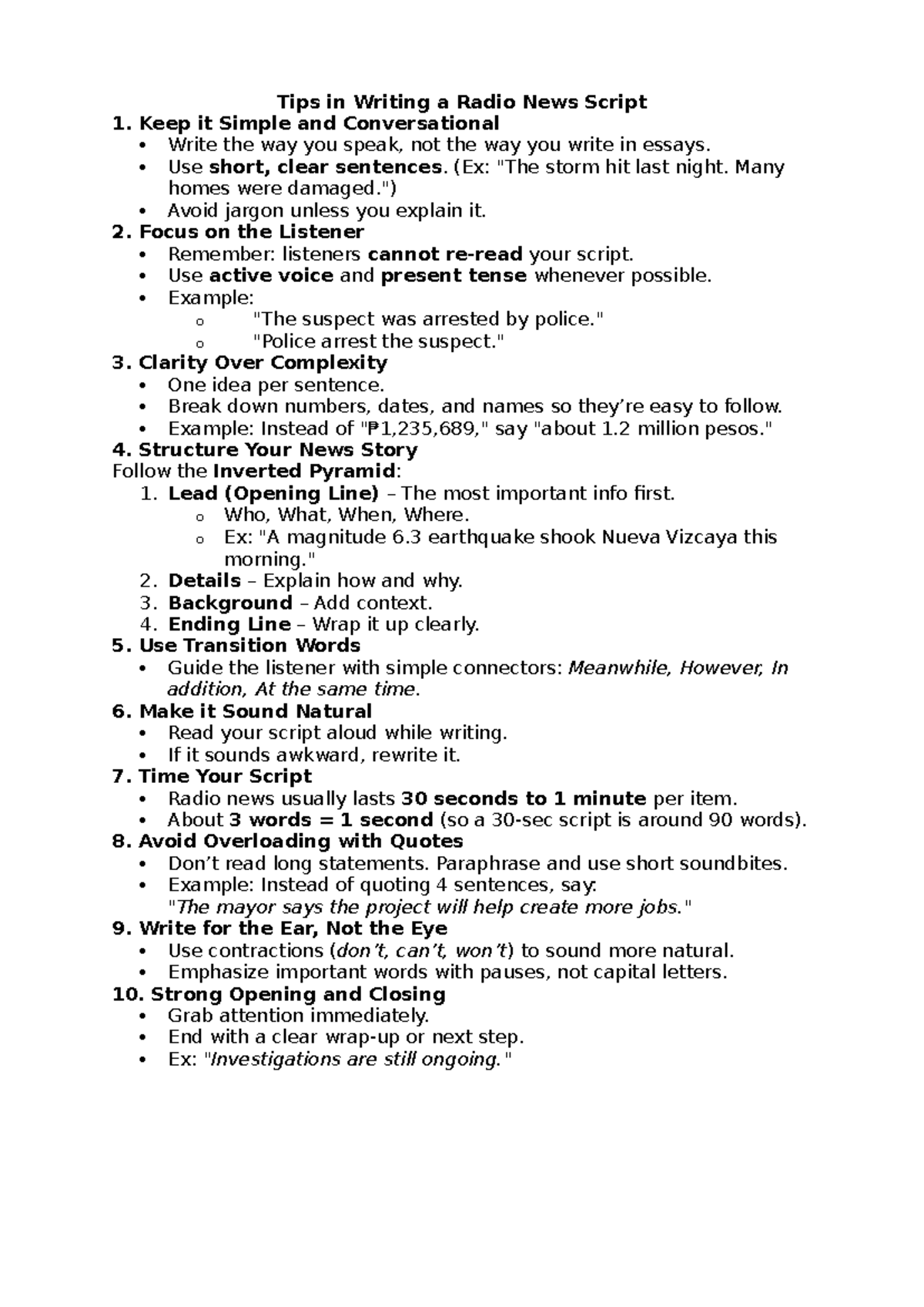 Writing a Radio News Script: Essential Tips and Techniques - Studocu