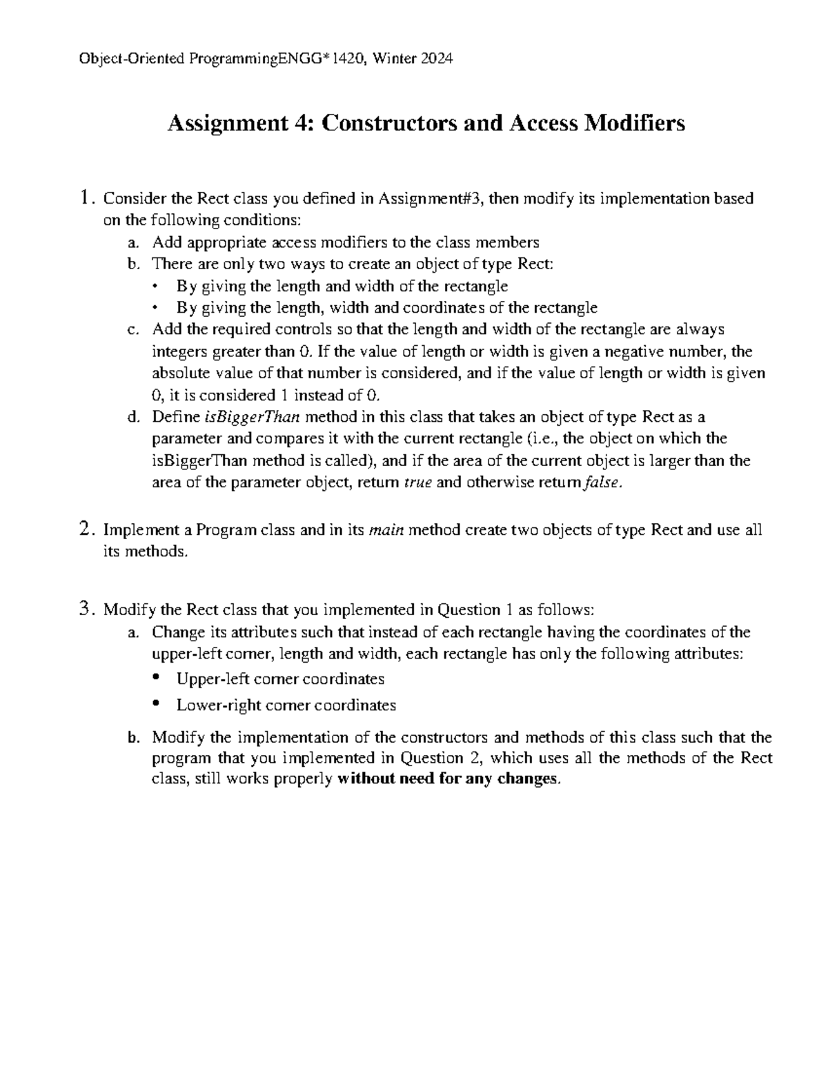 Winter 2024 CS101 Assignment 4: Rect Class Modifications - Studocu