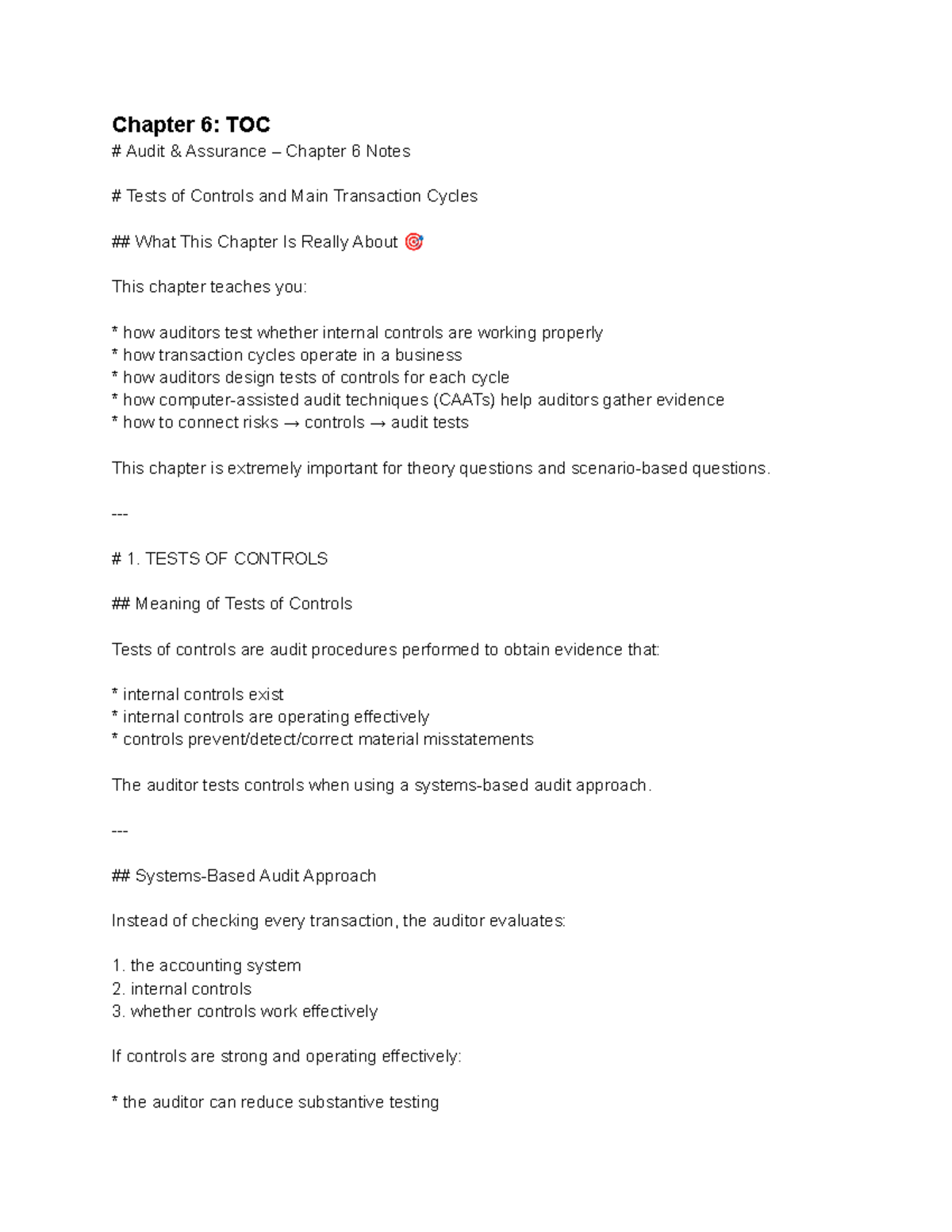 Chapter 6: Audit Assurance - Tests of Controls & Transaction Cycles ...