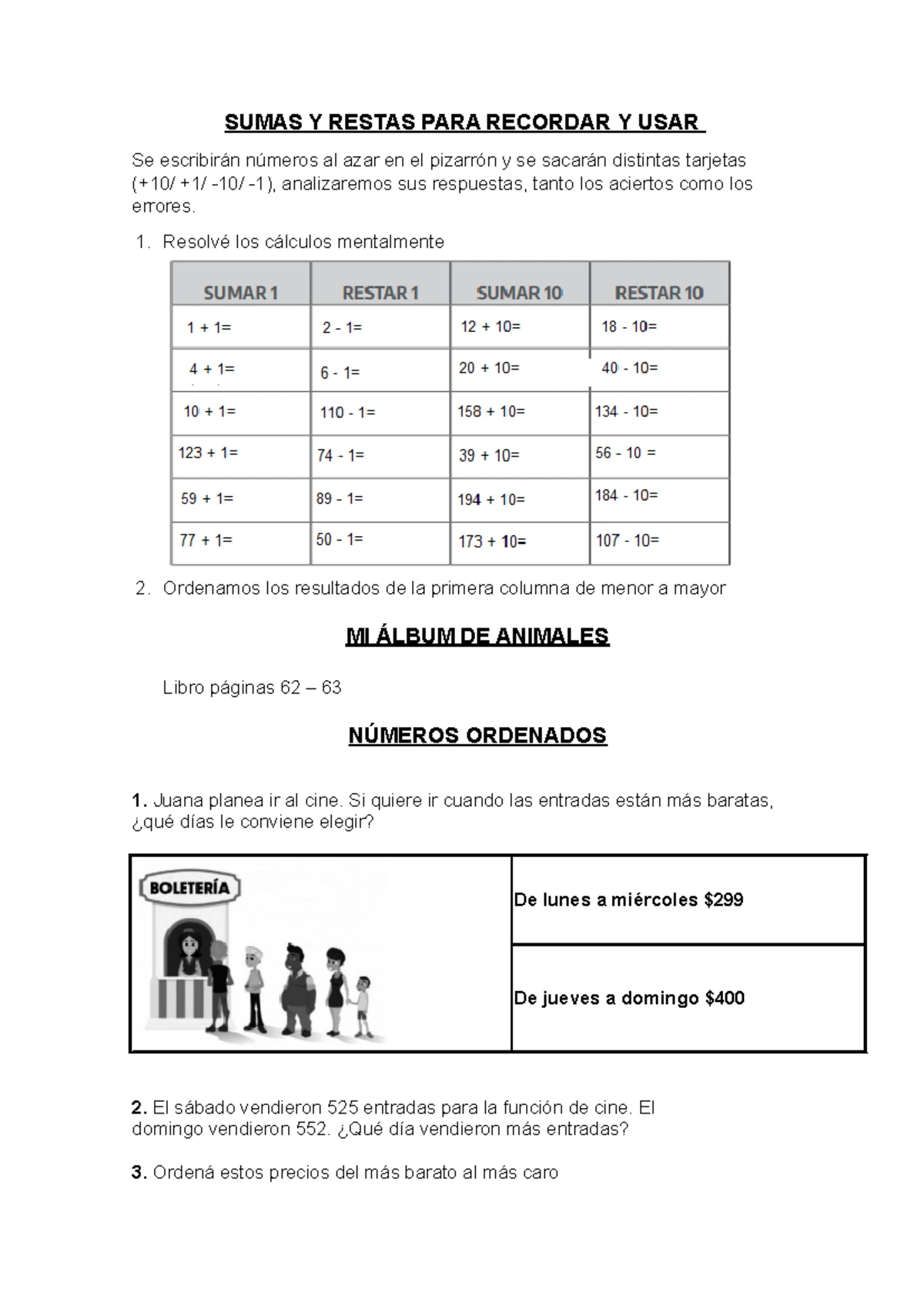 Secuencia de matemática. Sentido de la suma y la resta - DISTRITO SALTO ...
