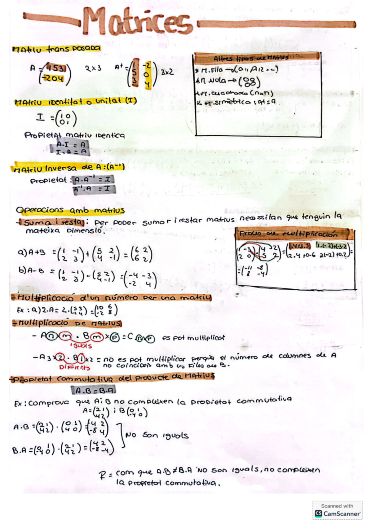 Tema 2: Operacions amb Matrius i Propietats - MAHUU - Studocu