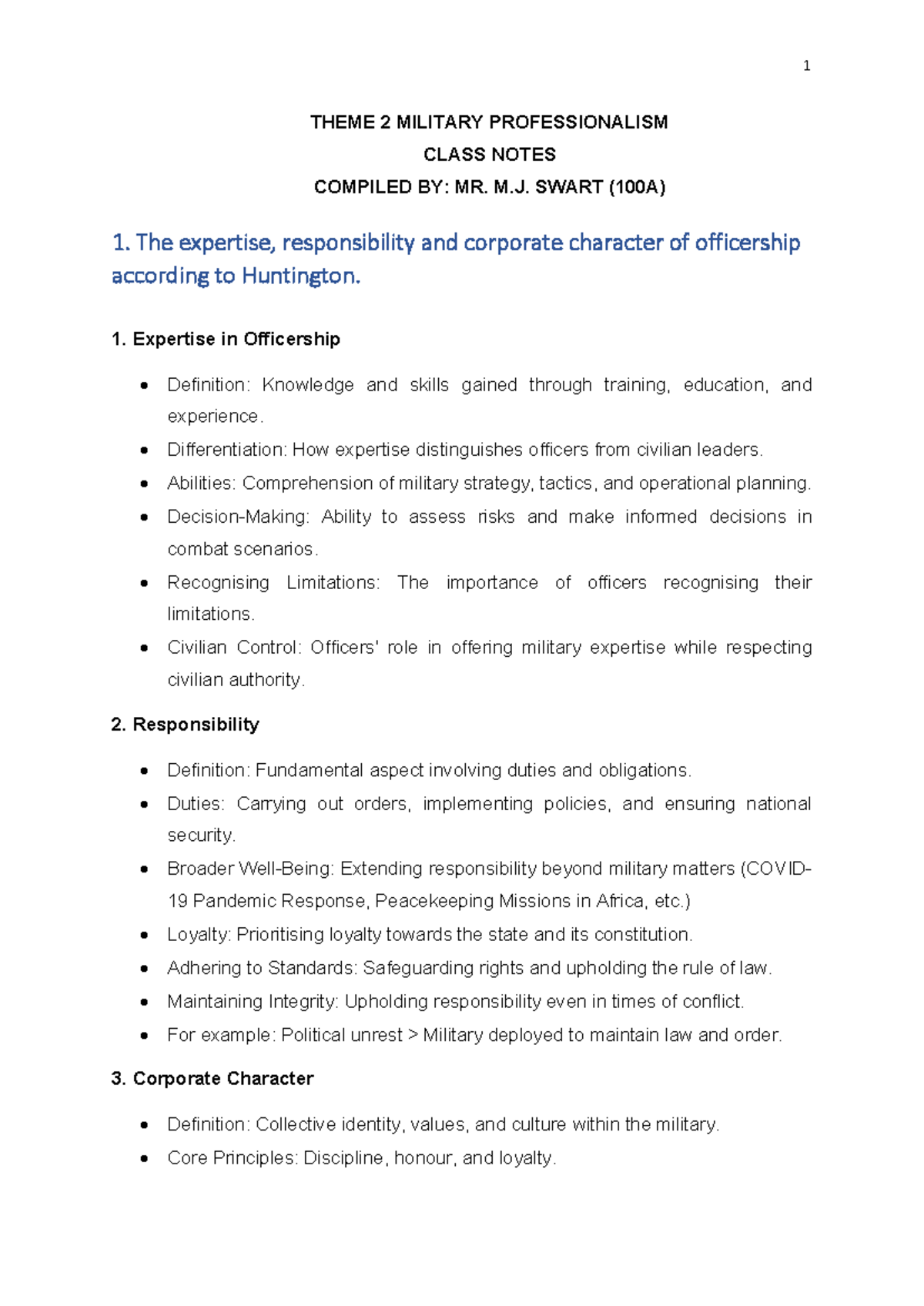 Military Professionalism in Africa: Principles & Practices (100A) - Studocu