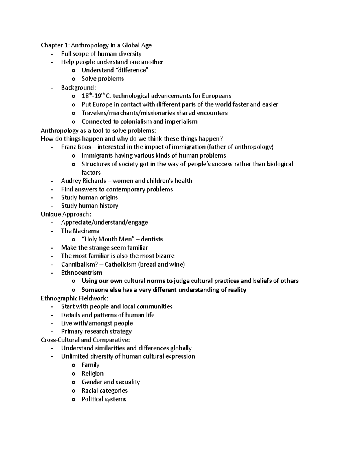 Cultural Anthropology Lecture Notes: Key Concepts & Insights (ANTH 101 ...