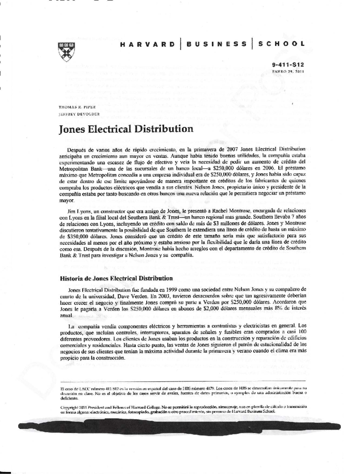 Caso de Estudio: Jones Electrical Distribution - HBS 4179 - Studocu