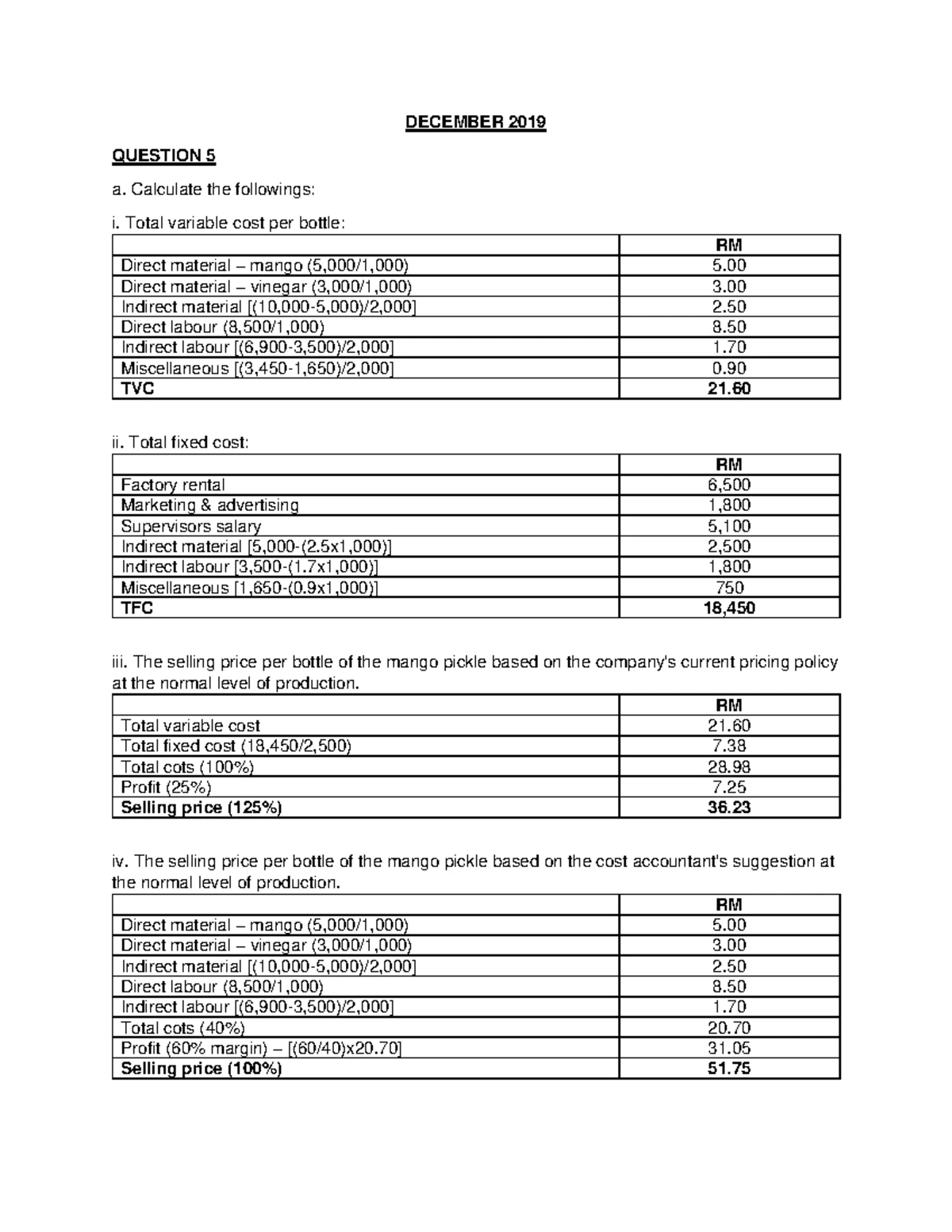 Tutorial Answer for Chapter 7 Pricing - Cost and Management accounting ...