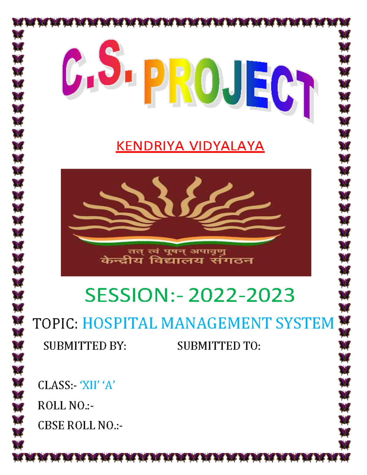 Hospital Management System Project - Class XII A - CBSE - Studocu