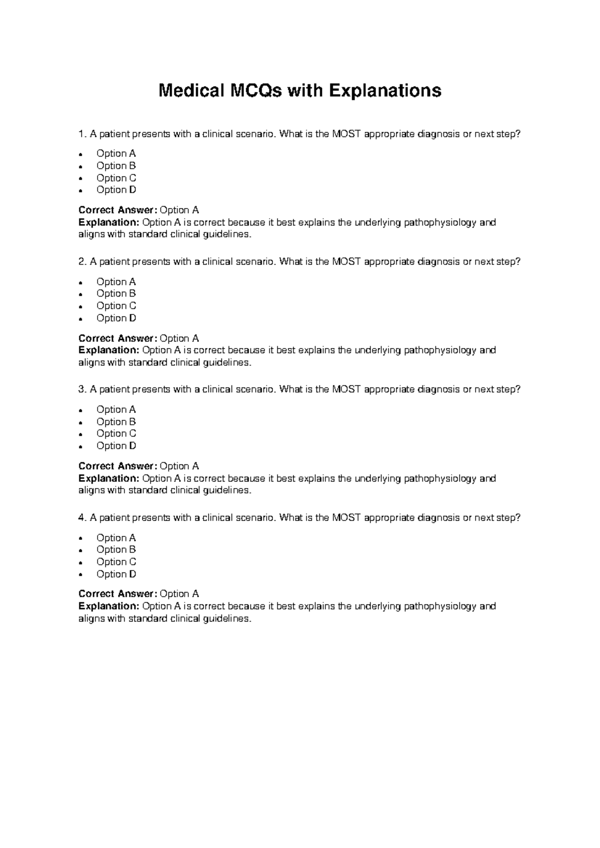 Medical MCQs with Explanations: Comprehensive Guide (10 Pages) - Studocu