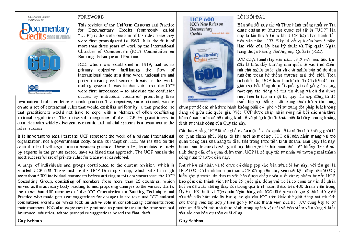 Uniform Customs and Practice for Documentary Credits - It is the fruit ...