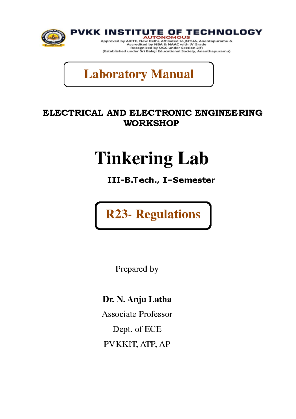 Laboratory Manual for Tinkering Lab (ECE - B.Tech I Sem) - Studocu