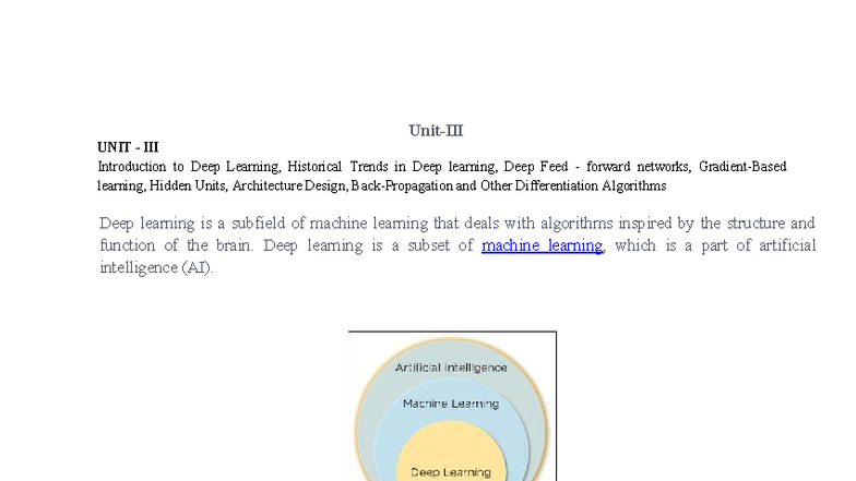 DL UNIT-3: Introduction to Deep Learning and Its Applications - Studocu