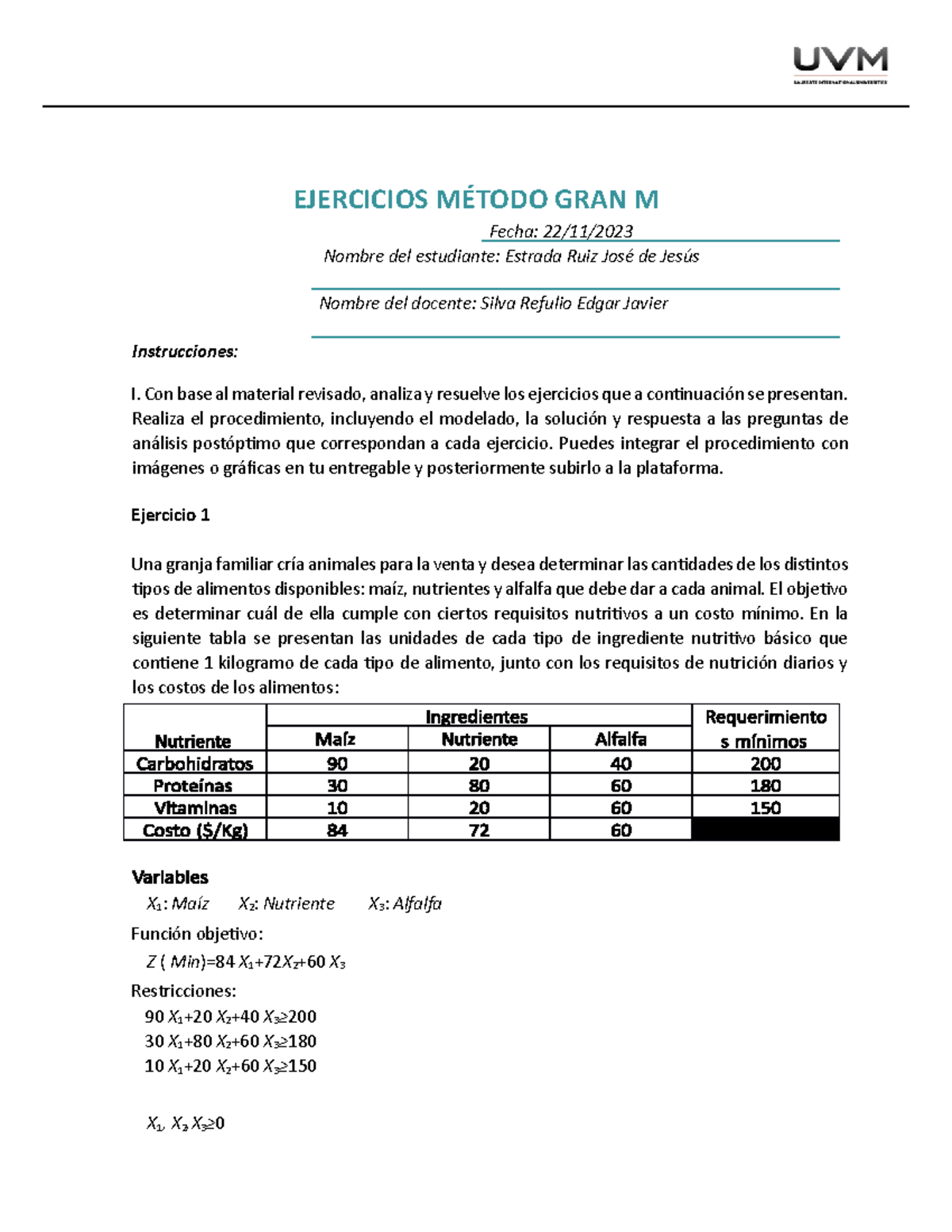 A#5 JJER - Ejercicios de Programación Lineal Método Gran M - Studocu
