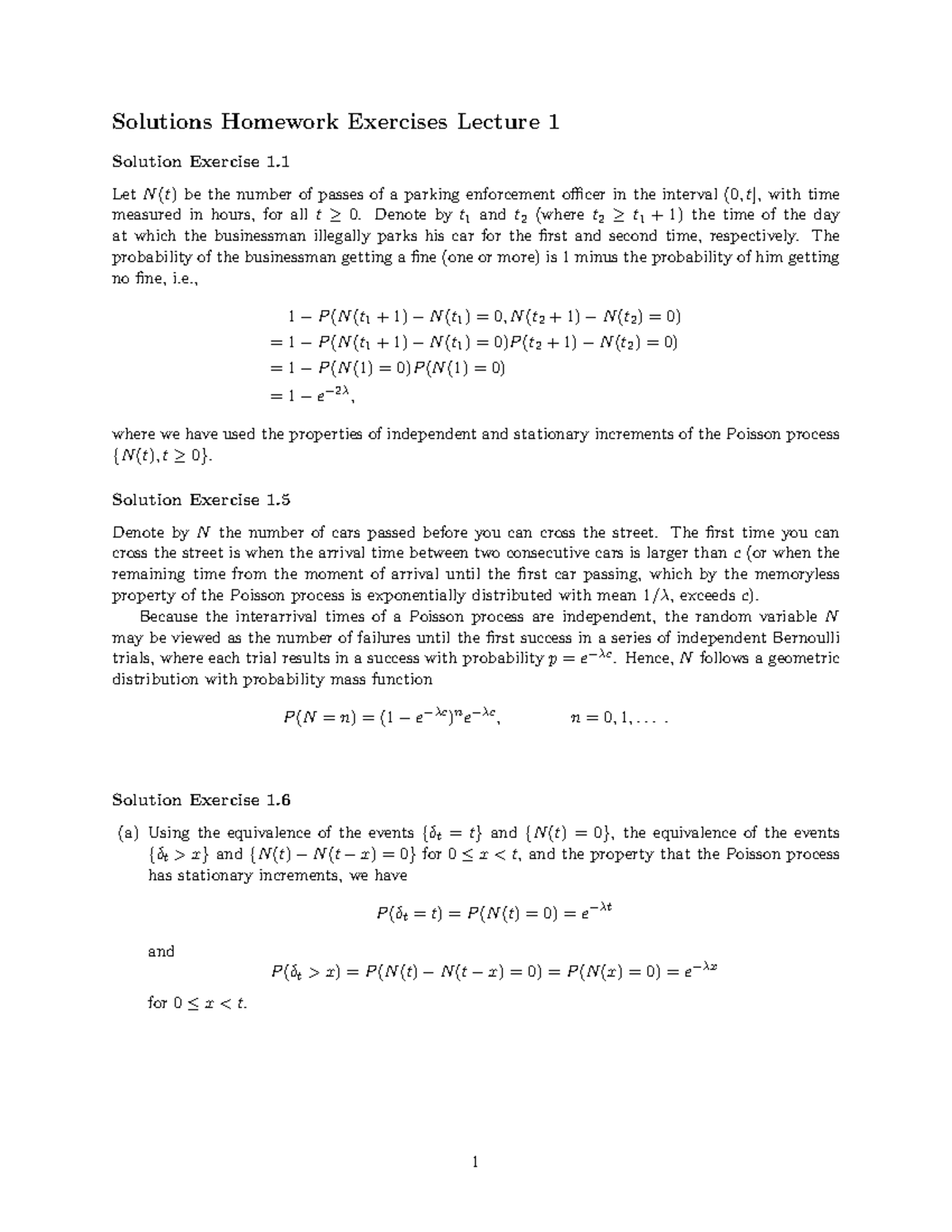 Solutions Exercises Lecture 1 - Solutions Homework Exercises Lecture 1 ...