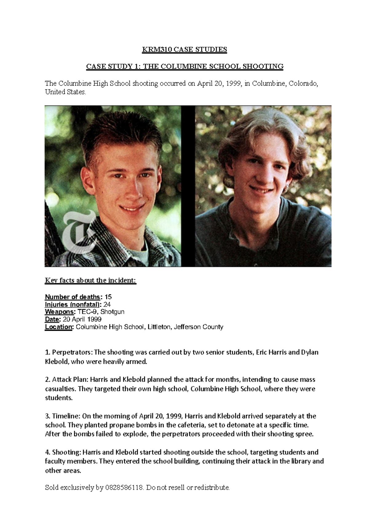 KRM310 Final Exam Case Study: The Columbine Shooting Analysis - Studocu