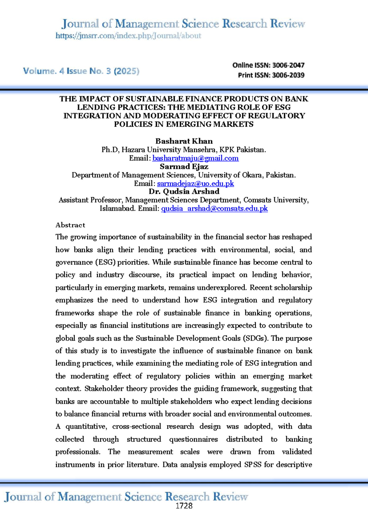 The Impact of Sustainable Finance on Bank Lending Practices: ESG ...