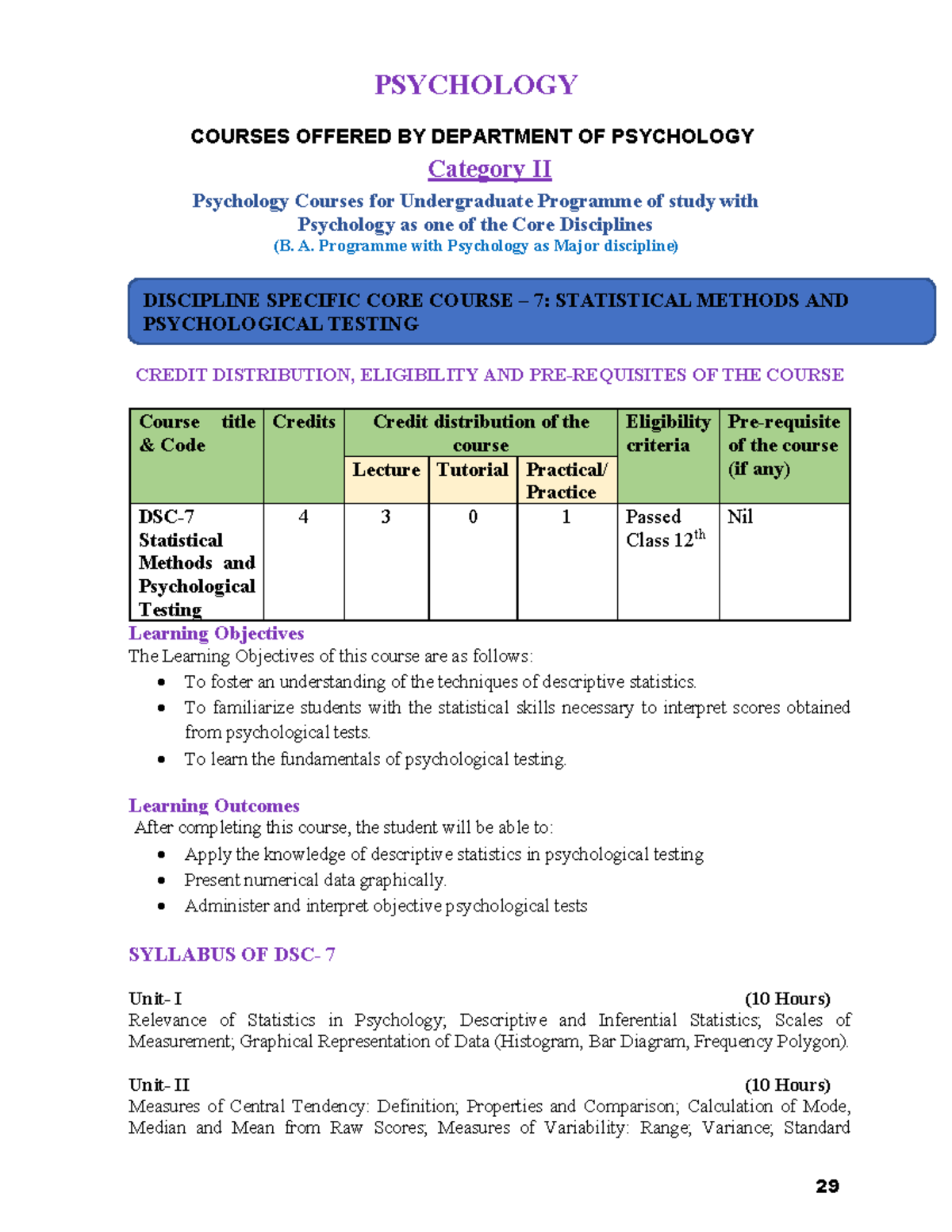 BAP Psychology Semester IV: Statistical Methods & Psychological Testing ...
