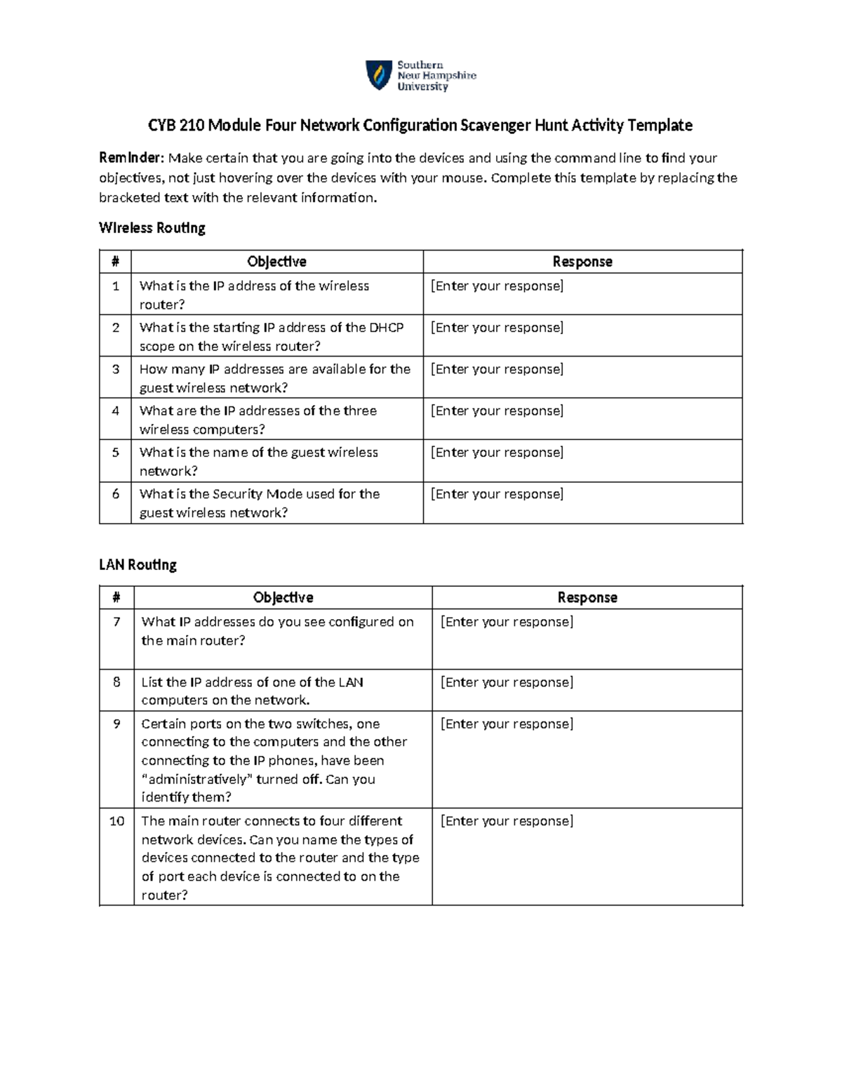 CYB 210 Module Four Network Configuration Scavenger Hunt Activity ...