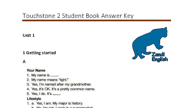 Touchstone 2 SB Answer Key - Units 1-4 Overview - Studocu
