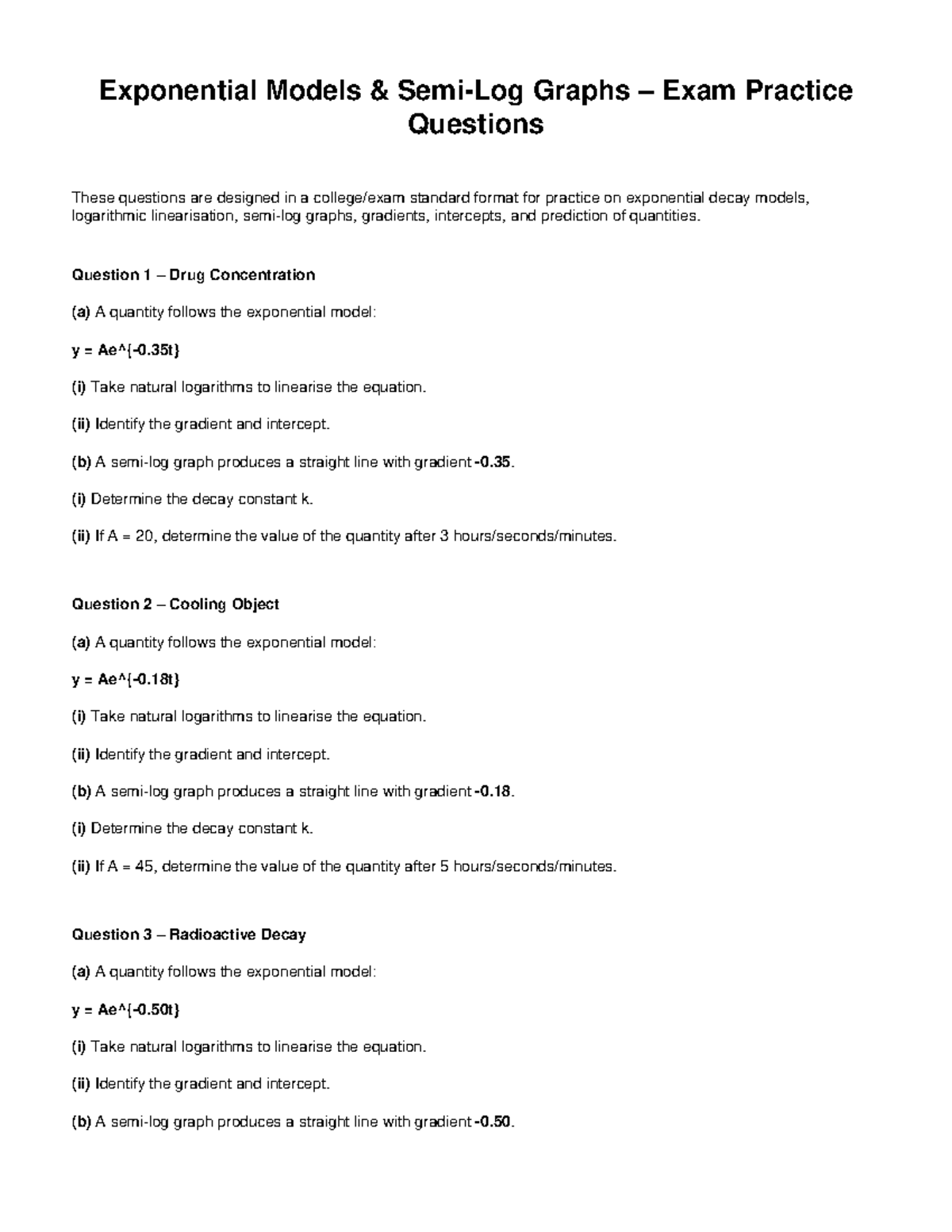 Exponential Models Exam Practice Questions (MATH 101) - Studocu