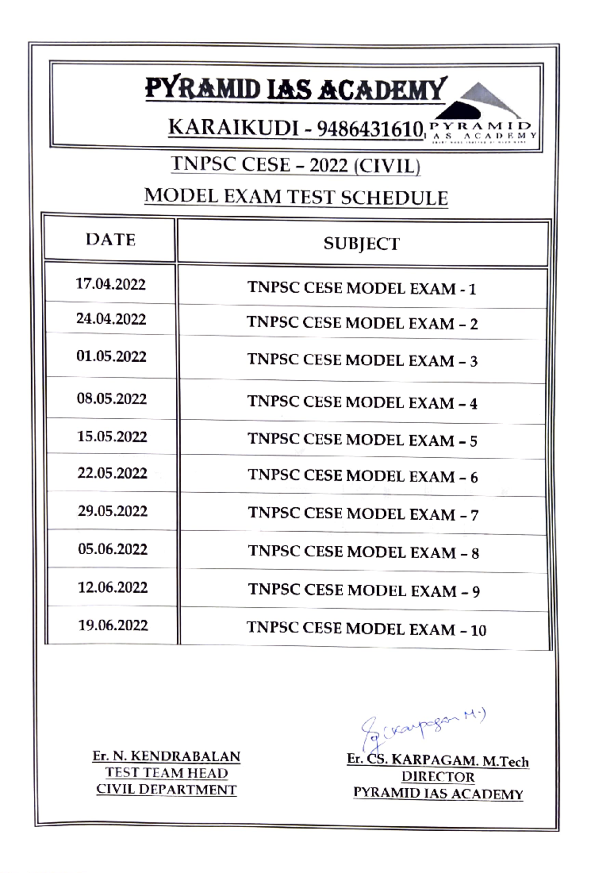 TNPSC CESE 2022 Model Exam Test Schedule - April to June - Studocu