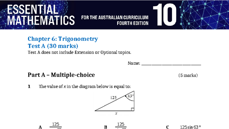 Chapter 6: Trigonometry Test A (30 Marks) - Cambridge Assessment 2024 ...