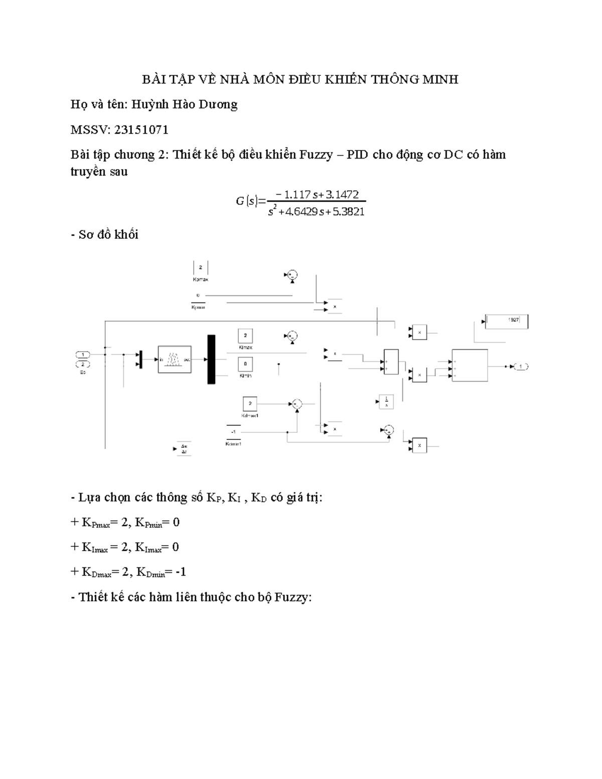 BTVN DKTM 2: Thiết Kế Bộ Điều Khiển Fuzzy PID cho Động Cơ DC - Studocu