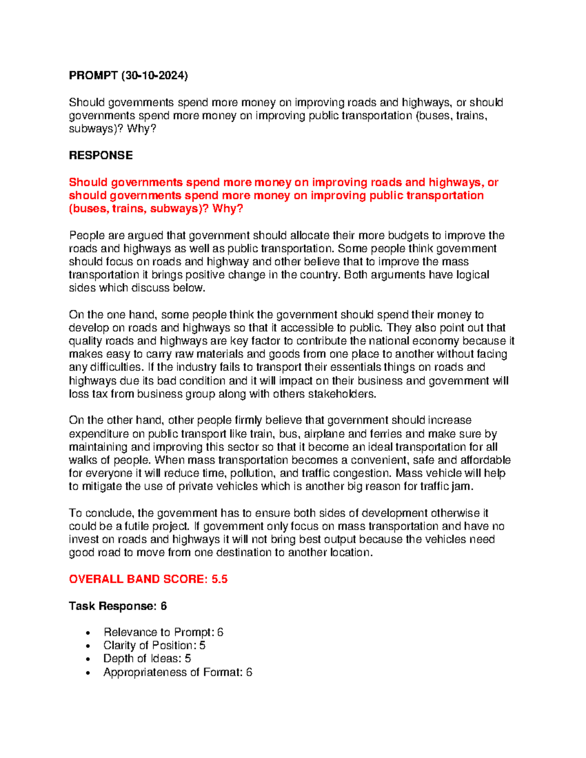 Ielts-Writing-Task-2 Feedback - PROMPT (30-10-2024) Should governments ...