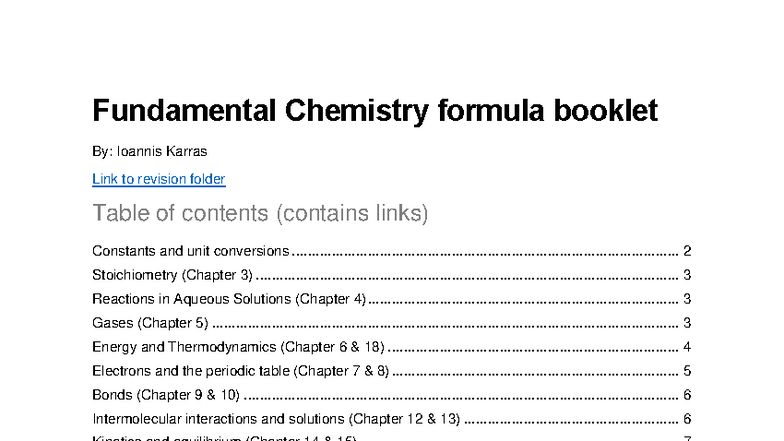 Fundamental Chemistry Formula Booklet, F2025 Revision Guide - Studocu