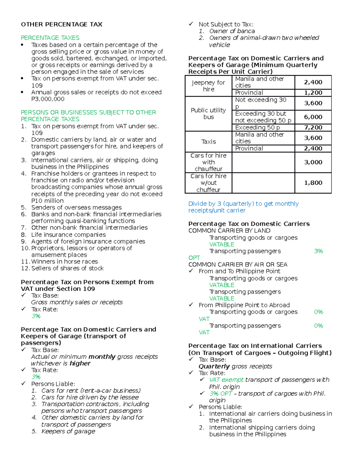 Other Percentage Taxes Overview and Key Rates - Studocu