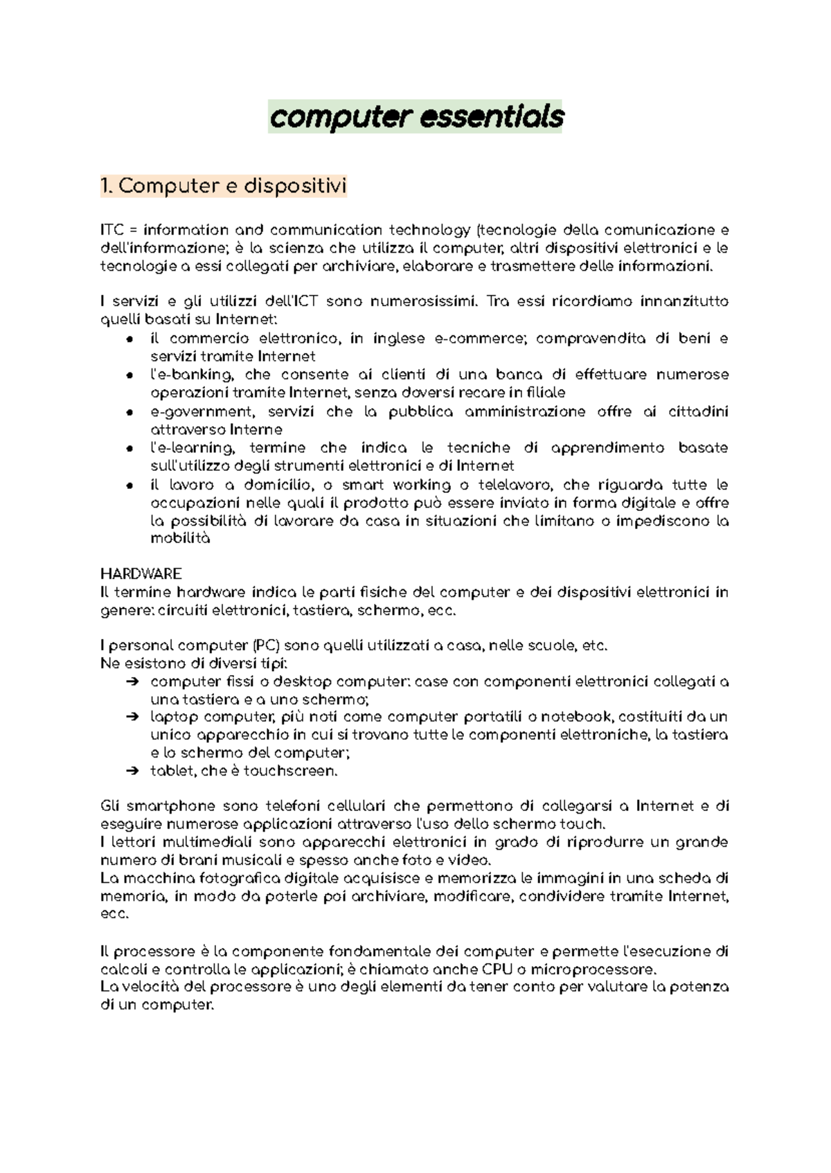 Computer essentials riassunto - computer essentials 1. Computer e ...