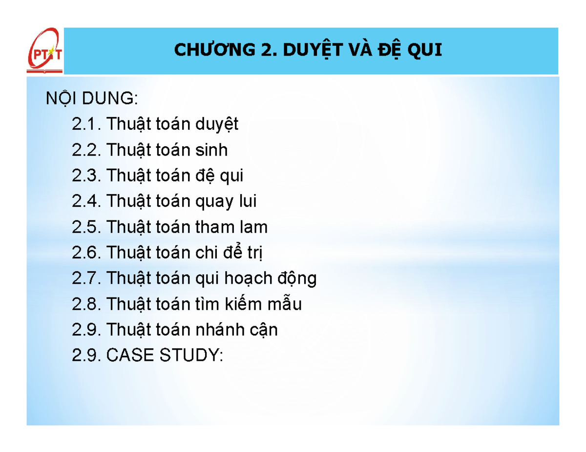 Chuong 2. Duyet Dequi - cấu trúc dữ liệu và giải thuật - CHƯƠNG 2. DUYỆT VÀ ĐỆ QUI NỘI DUNG ...