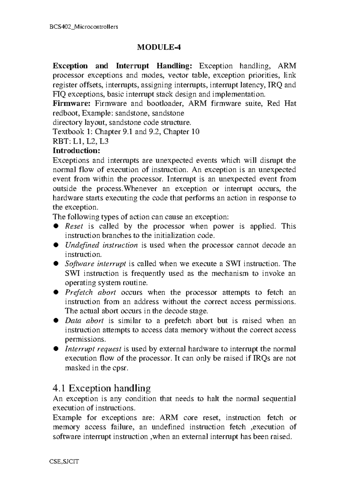 BCS402 MC Module 4 Notes: Exception and Interrupt Handling Overview ...