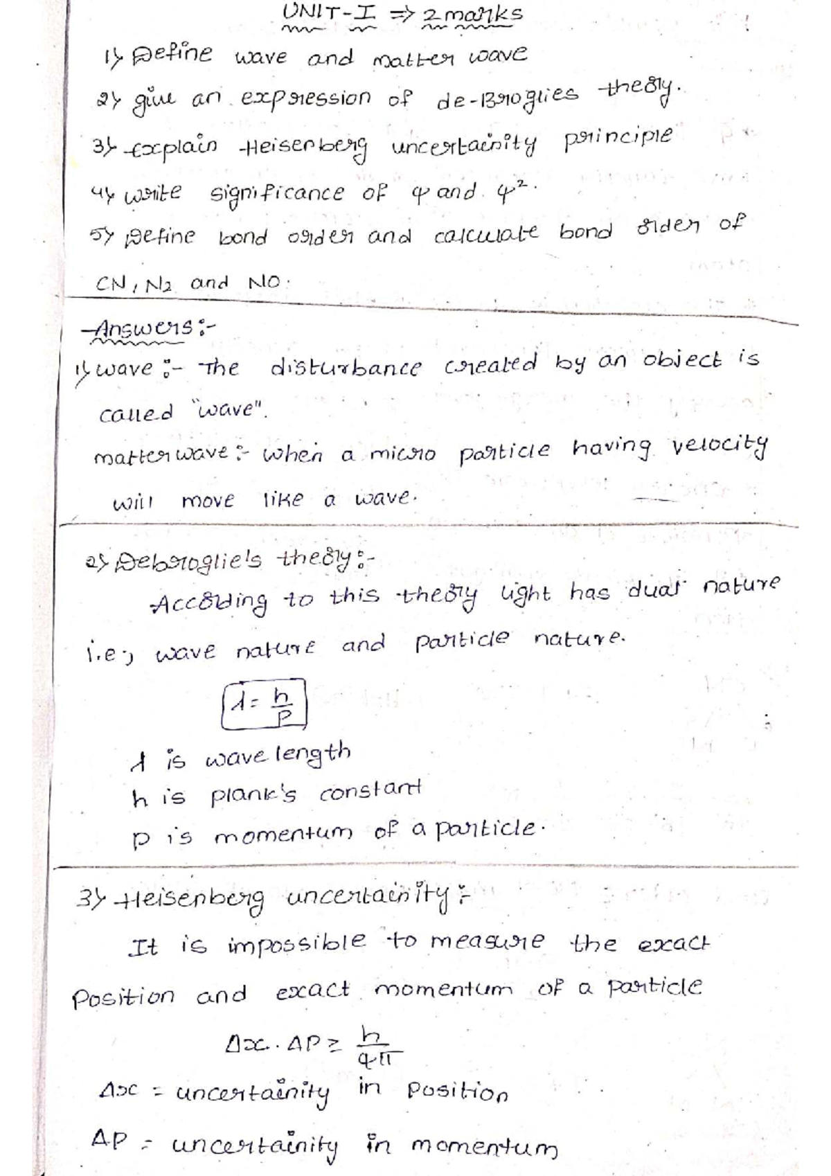 Chemistry 2 Marks: Wave Theory, Heisenberg Uncertainty & Bond Order ...
