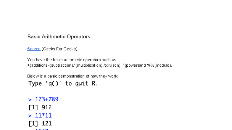 Basic R Syntax: Arithmetic & Logical Operators Overview - Studocu