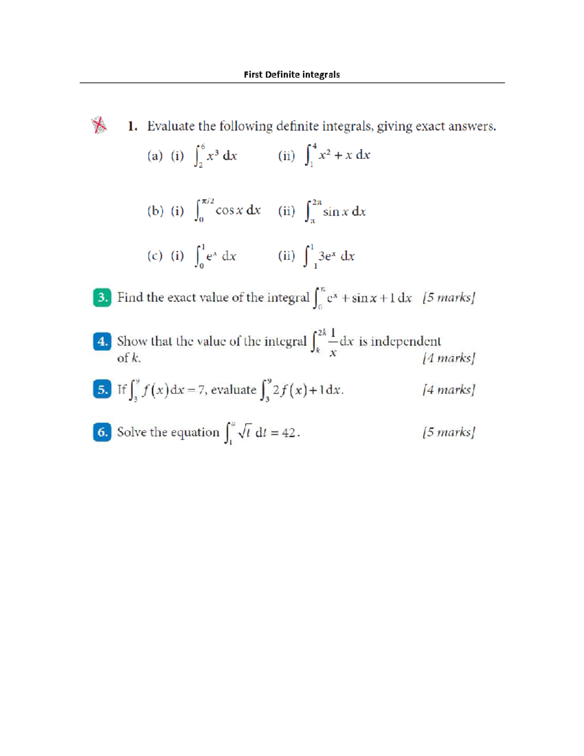 C SL 6 Final Exam: Evaluating Definite Integrals - Studocu