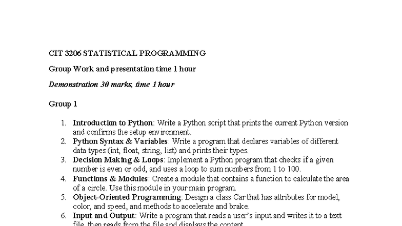 Group Work CIT 3206 Statistical Programming - CIT 3206 STATISTICAL PROGRAMMING Group Work and ...