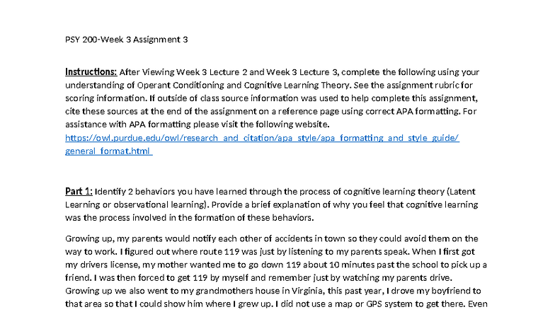 PSY 3 Assignment 3: Cognitive Learning & Operant Conditioning Insights ...